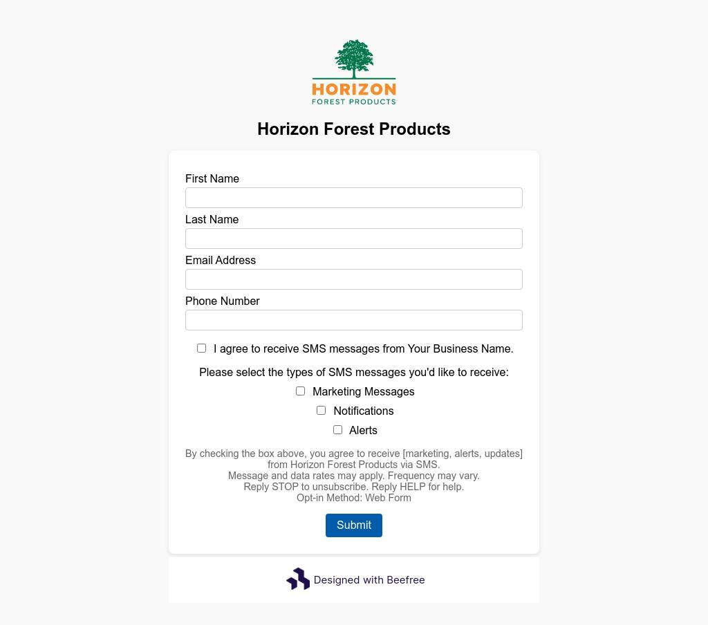 Text Message Opt In – Horizon Forest Products
