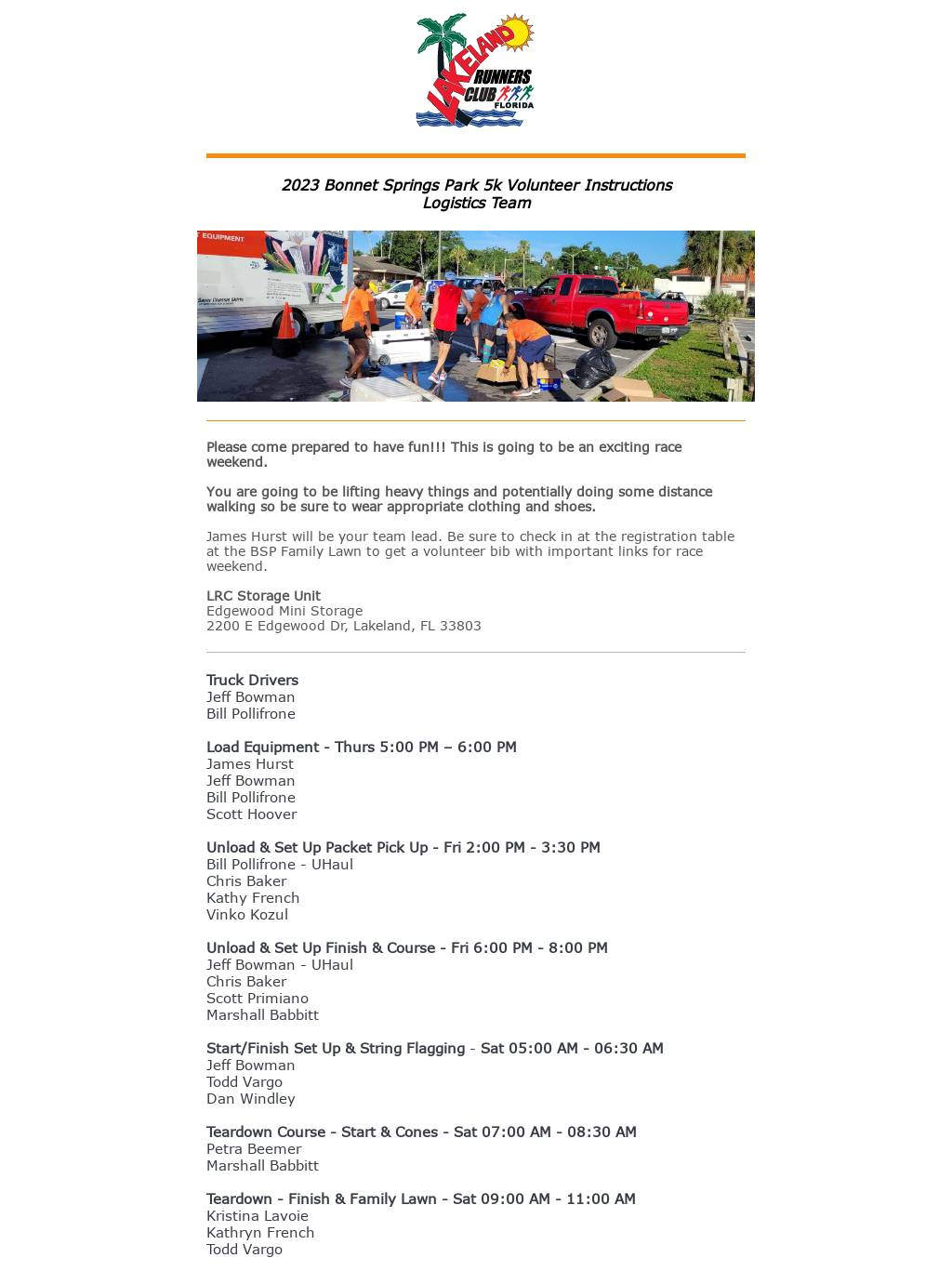 2023 BSP 5k - Logistics Volunteer Instructions