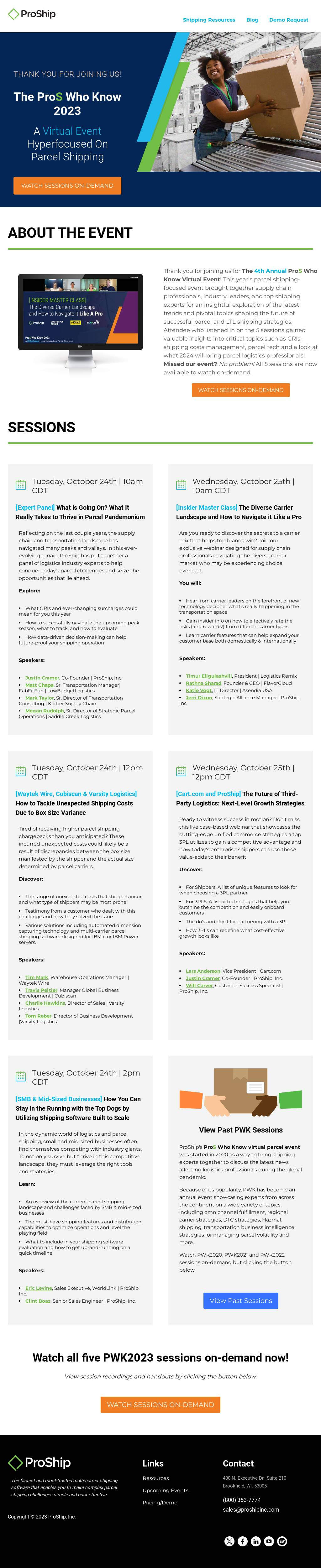 ProShip ProS Who Know Virtual Parcel Event | PWK2023