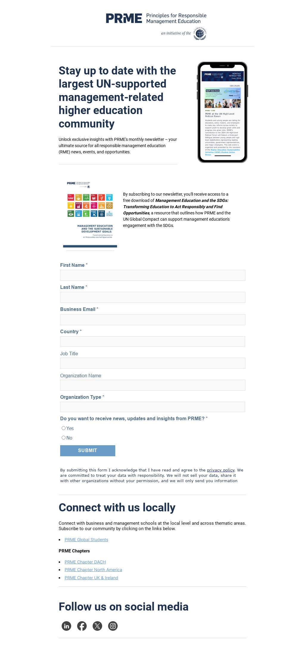 Subscribe to the PRME Newsletter